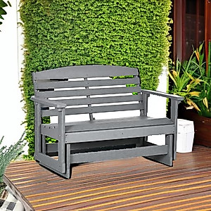 Outsunny 2-Person Outdoor Glider Bench Patio Double Swing Rocking Chair Loveseat w/Slatted HDPE Frame for Backyard Garden Porch, Light Gray