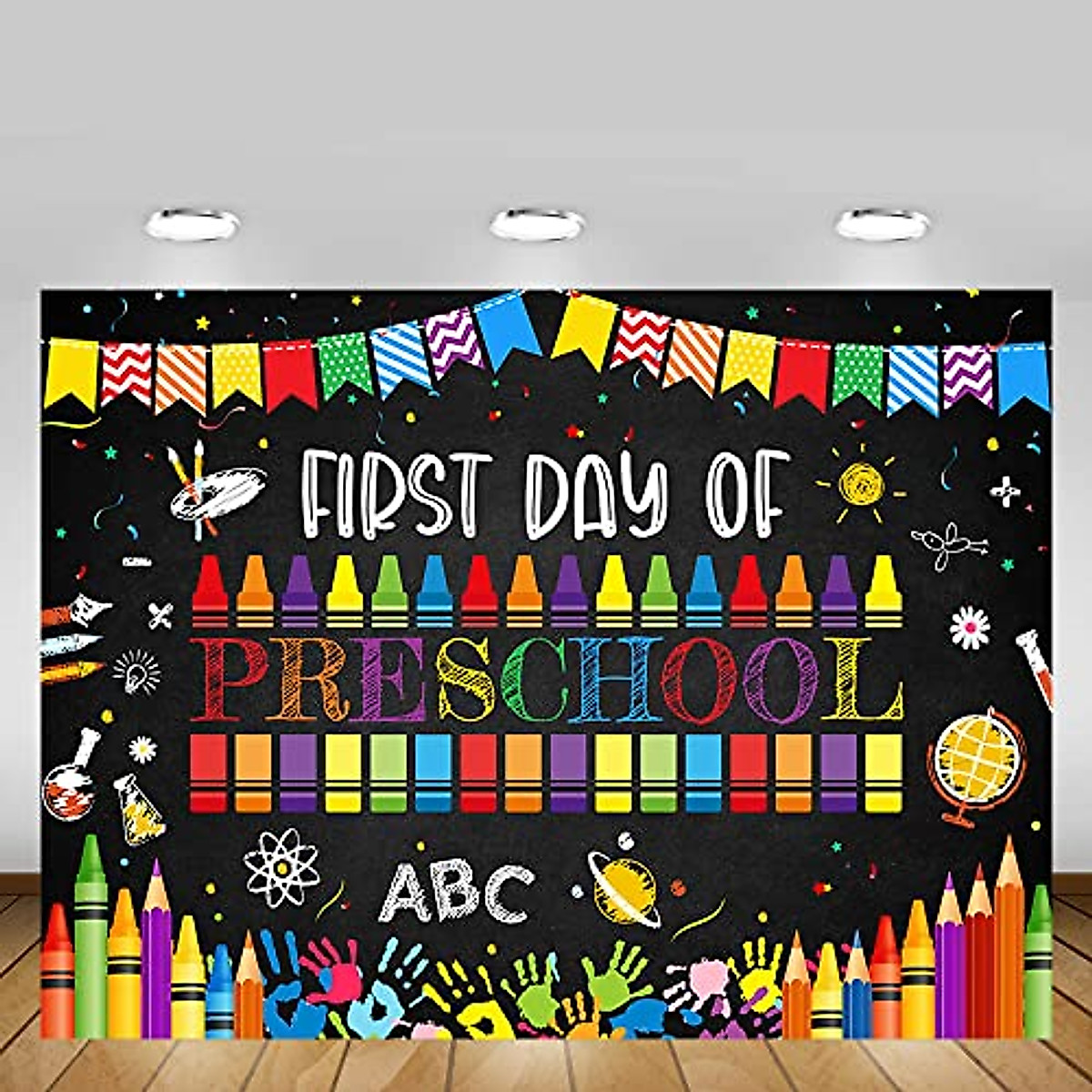 MEHOFOND 7x5ft Back to Preschool Backdrop for Kids Children Teachers and Students Classroom Party Decorations Supplies First Day of Preschool Kindergarten Photography Background Photo Studio Props