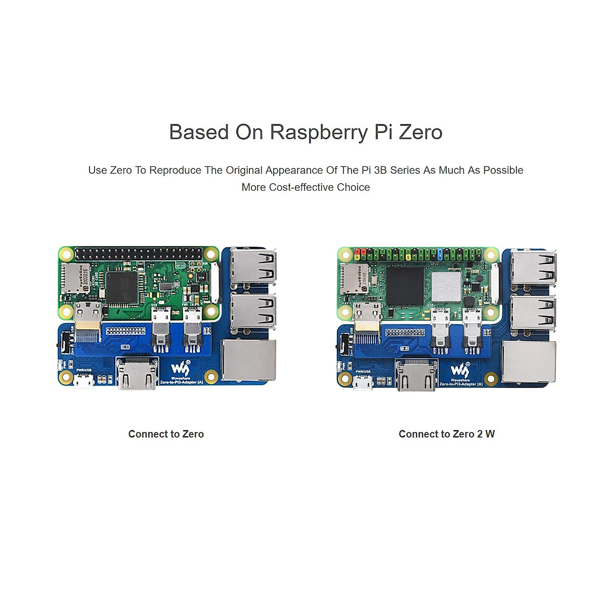 waveshare Pi Zero to Raspberry Pi 3 Model B/B+ Adapter, Onboard 4-CH USB Interface, 100M Ethernet Port and HDMI Port, Alternative for Raspberry Pi 3B/B+, Support Pi Zero and Zero 2W