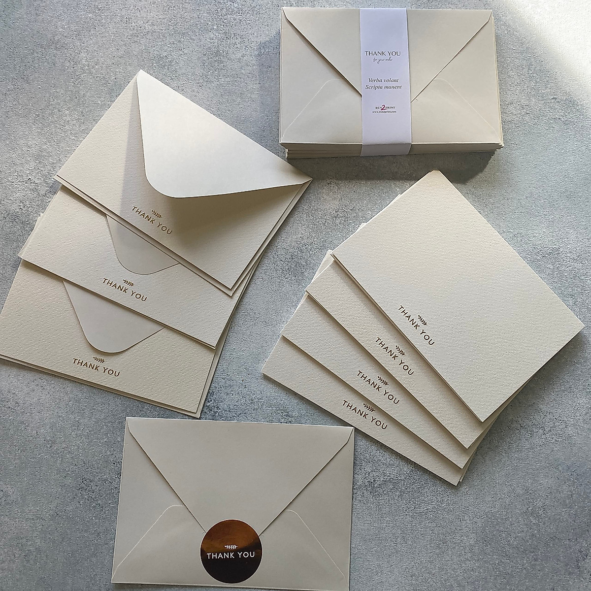 RUN2PRINT (36 Pack) Thank You Cards With Envelopes & Gift of 36 Foiled Stickers - Elegant Emboss Rose Gold Foil Pressed Blank Notes Wedding All Occasion Cards (Ivory)