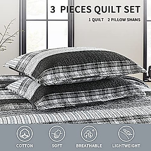 Homzard King Size Quilt,Black and White Striped Quilt King Size Bedding Set,Grey King Quilt Bedding Set,Farmhouse Lightweight Quilt Set for King Size Bed,100% Cotton Quilt Bedding All Season