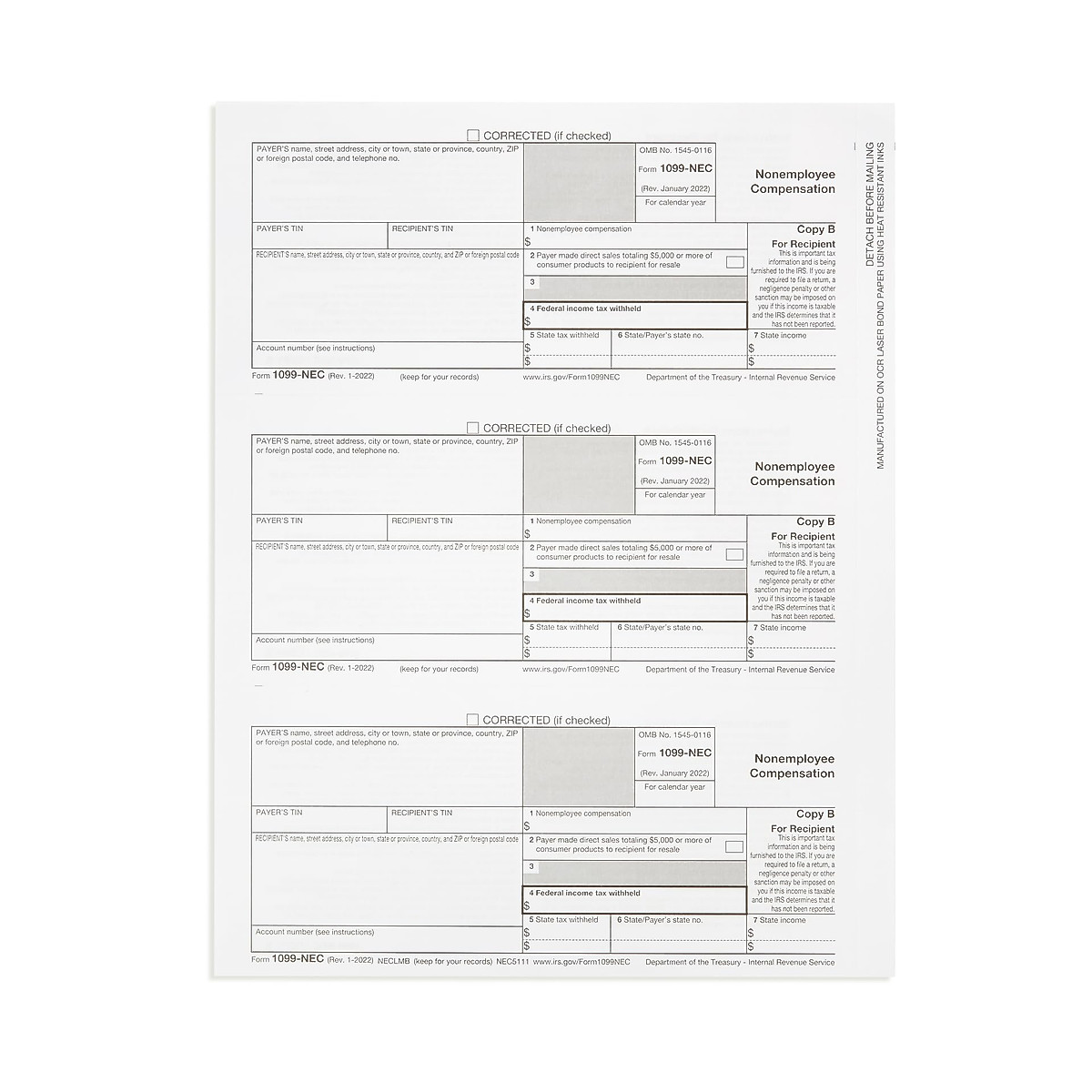 Blue Summit Supplies 1099 NEC Tax Forms 2023 with 25 Self Seal Envelopes, 25 4 Part Tax Forms Kit, Compatible with QuickBooks and Accounting Software
