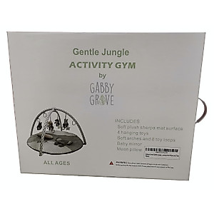 Gabby Grove Gentle Jungle Educational Baby Activity Gym and Infant Play Mat in Grey Shower Gift for Newborn with Mirror, Tummy Time Pillow, and Toys in Gray, White and Cream Neutral Tones