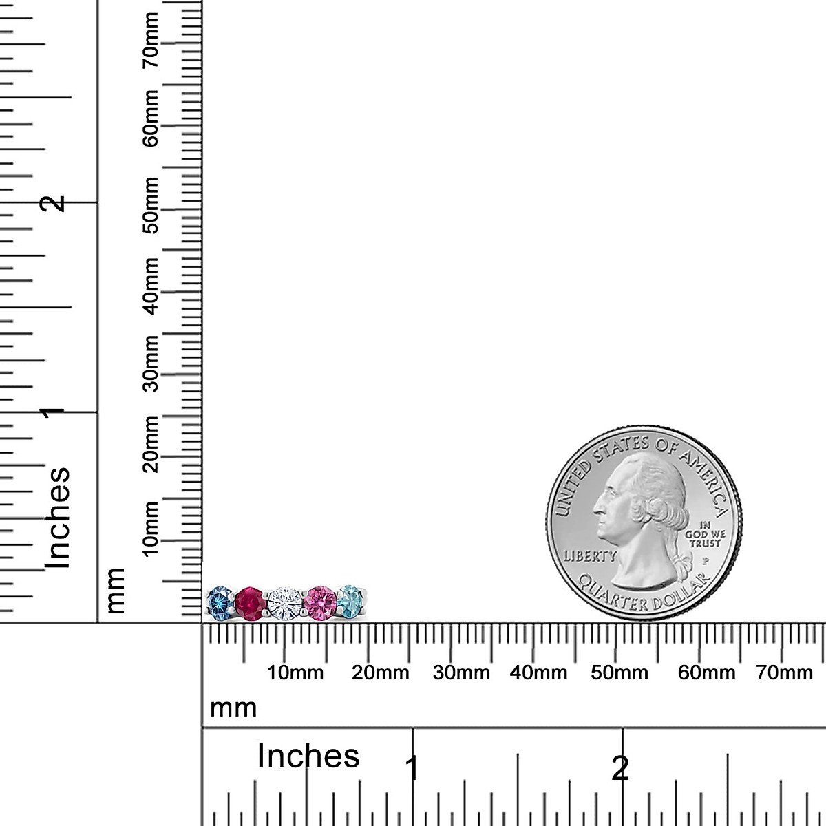 Gem Stone King 925 Sterling Silver Customized and Personalized 5 Stone 4MM Round Gemstone Birthstone Band Wedding Name Engraved Ring For Women Available In Size 5, 6, 7, 8, 9