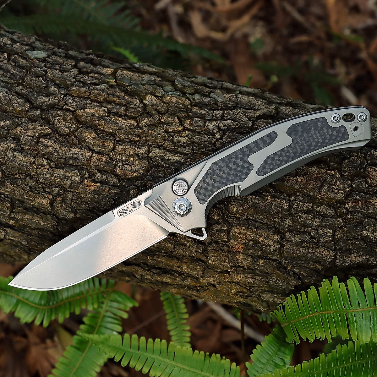 REMETTE Steed Button Lock Pocket Knife,Titanium Handle with Reversible Clip, M390 Blade Flippers Open, Everyday Carry EDC Work Pocket Knife for Men and Women Gift