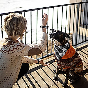 E-Clover Dog Bandanas & Matching Scrunchie Set Black White Triangle Scarf Bib for Medium Large Dogs Puppy Boy Girl Pet Owner Costume