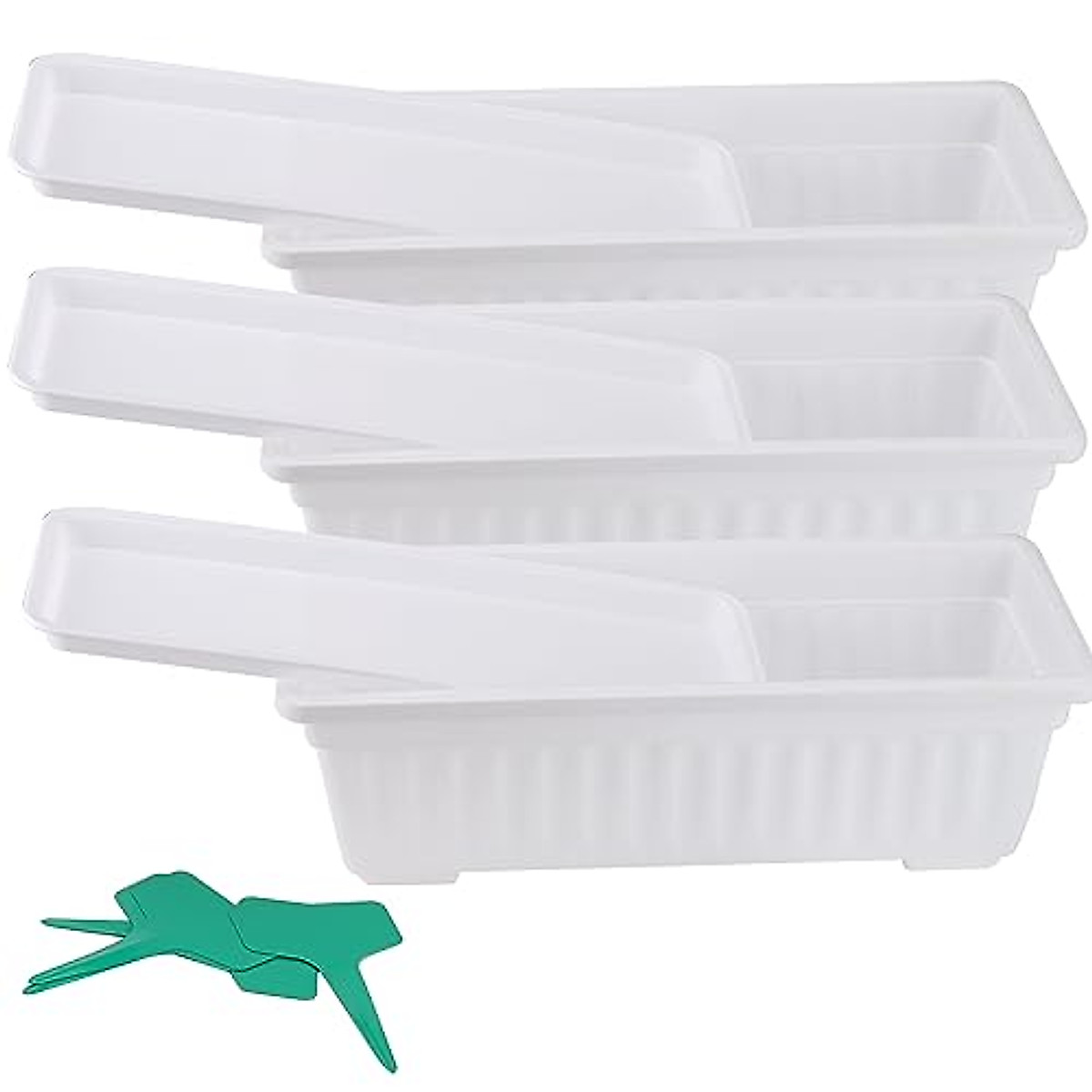 JOIKIT 6 Packs 17 Inch White Plastic Flower Window Boxes Planters with Drainage Holes & Tray, Rectangular Long Vegetable Flower Windowsill Box Planter Pot with Plant Label for Garden Patio Balcony