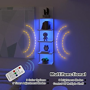 Bloddream 5 Tier Wall Shelf with RGB Light, Modern Wall Mount Lack Shelf, Vertical Column Shelf Floating Storage Home Decor Organizer Tall Tower Design Utility Shelf, White