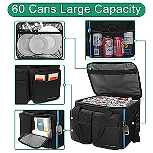 SEEHONOR Insulated Cooler Bag 60 Cans Large Collapsible Insulated Lunch Box Leakproof Soft Cooler Bag for Grocery Shopping Camping Picnic Beach 40L