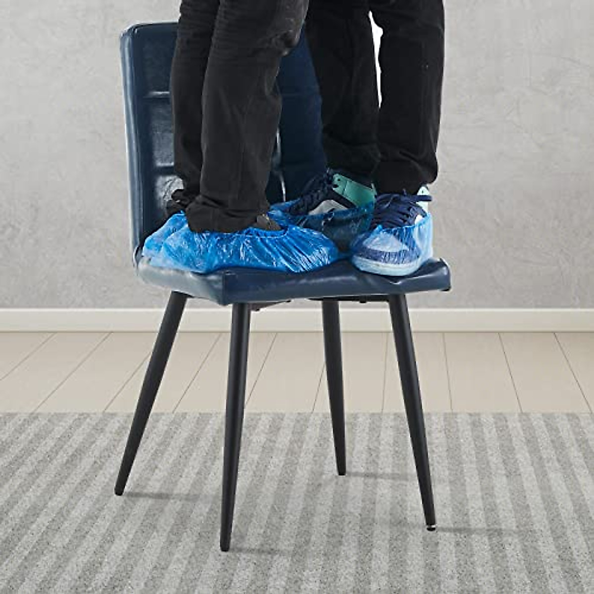 CLIPOP Kitchen Faux Leather Dining Chairs Set of 4, Mid-Century Modern Dining Chair with with Square Grid Design Backrest Heavy Duty Metal Legs, Armless Kitchen Accent Chair for Living Room, Blue