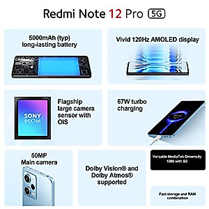 Xiaomi Redmi Note 12 Pro 5G + 4G (128GB + 8GB) Factory Unlocked 6.67" 50MP Triple Camera (Only Tmobile/Metro/Mint USA Market) + Extra (w/Fast Car Charger Bundle) (Porcelain White)