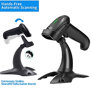 Alacrity Wireless Portable 1D&2D Barcode Scanner with Stand QR Bluetooth Barcode Scanner Gun 3-in-1 Vibration, Cordless, Rechargeable Scan Gun for Inventory Management