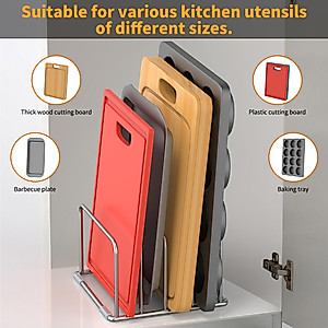 2-Pack Cutting Board Organizer, Cutting Board Holder Stand, Stainless Steel Cutting Board Holder, Cutting Board Storage Rack with 4 slots for Baking Sheet and Cookie Sheet,1.0+1.2 Inch Width Slots