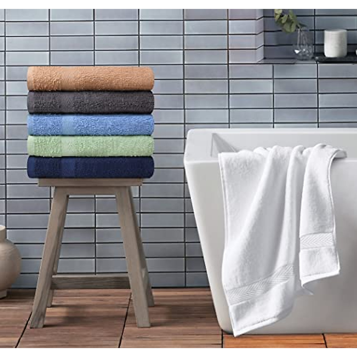 Towel and Linen Mart 100% Cotton 6 Pack Bath Towel Set, Quick Dry, Super Absorbent, Light Weight, Soft, Multi Colors (27 x 54 Pack of 6)