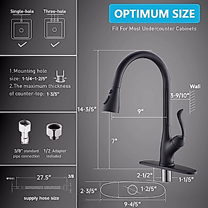 Matte Black Kitchen Faucet Pull Down Sprayer and Soap Dispenser - Single Handle Commercial High Arc One Hole Pull Out Spray Head Kitchen Sink Faucets with Deck Plate, APPASO
