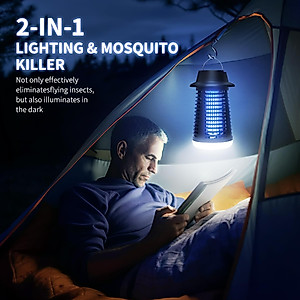 Swift Catch Bug Zapper Outdoor, Portable Mosquito Zapper 2 in 1 with LED Night Light,Waterproof Insect Zapper Electric Fly Trap,4000V Effective Mosquito Killer Ideal for Backyard,Patio,Camping,Fishing