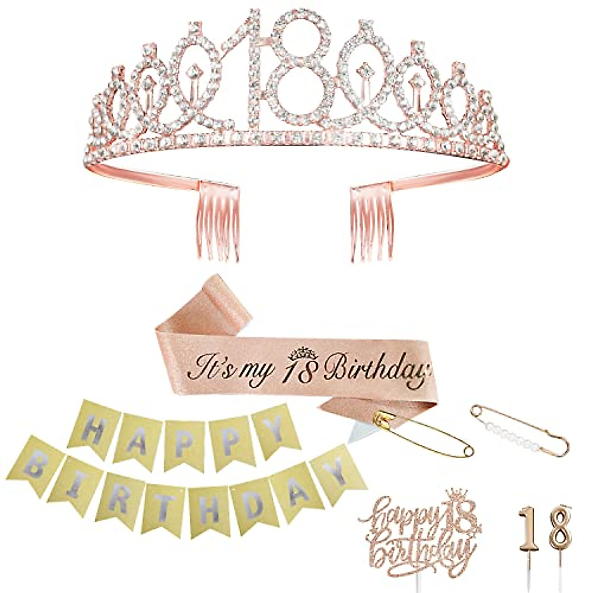 18th Birthday Sash and Tiara Cofashion 18 Birthday Crown and Sash, 18 Birthday Decoration Tiara-Include 18th Birthday Crown, 18 Birthday Girl Sash, Cake Topper 18th Birthday Girl Candles, 18th Birthday Banner & 2 Pins 18th Birthday Gift for Girls
