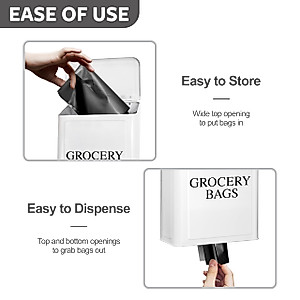 Calindiana Modern Farmhouse Metal Magnetic Grocery Bags Holder for Plastic Bags with LId and Kitchen Organizer and Storage Wall Mount Grocery Bag Dispenser Space Saving, White