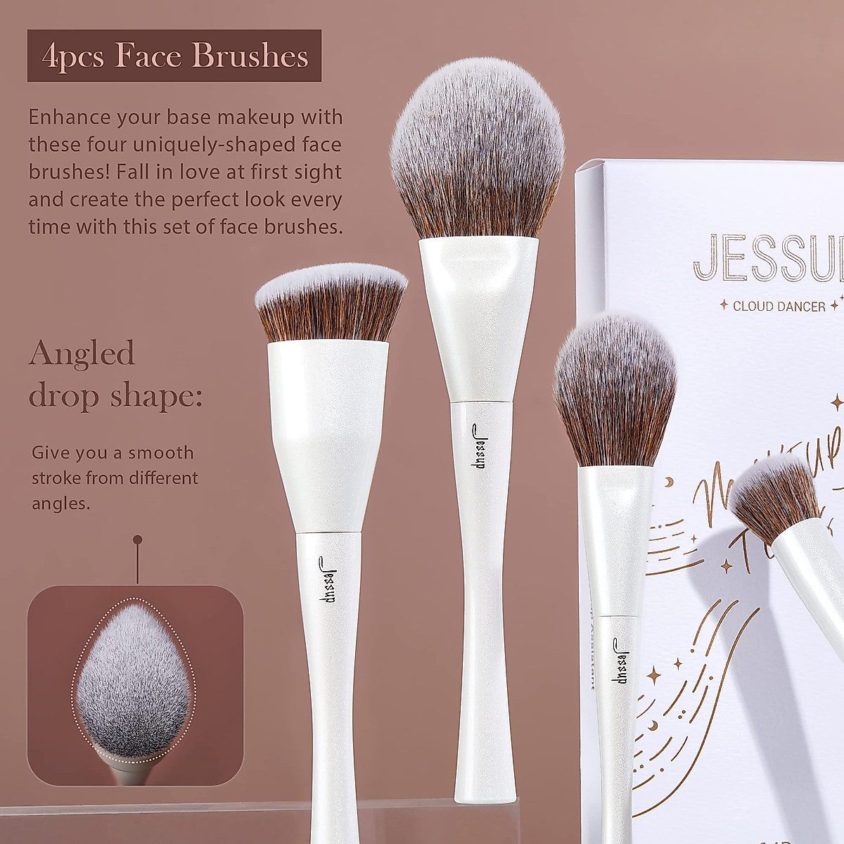 Jessup Makeup Brushes Set 14pcs Make up Brushes Premium Synthetic Foundation Concealer Blush Contour Powder Eye Shadow Blending Brush, Pearl White T343