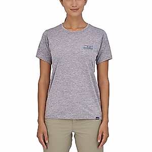 Patagonia Women's Capilene Cool Daily Graphic T Shirt (Medium, Feather Grey/Skyline)