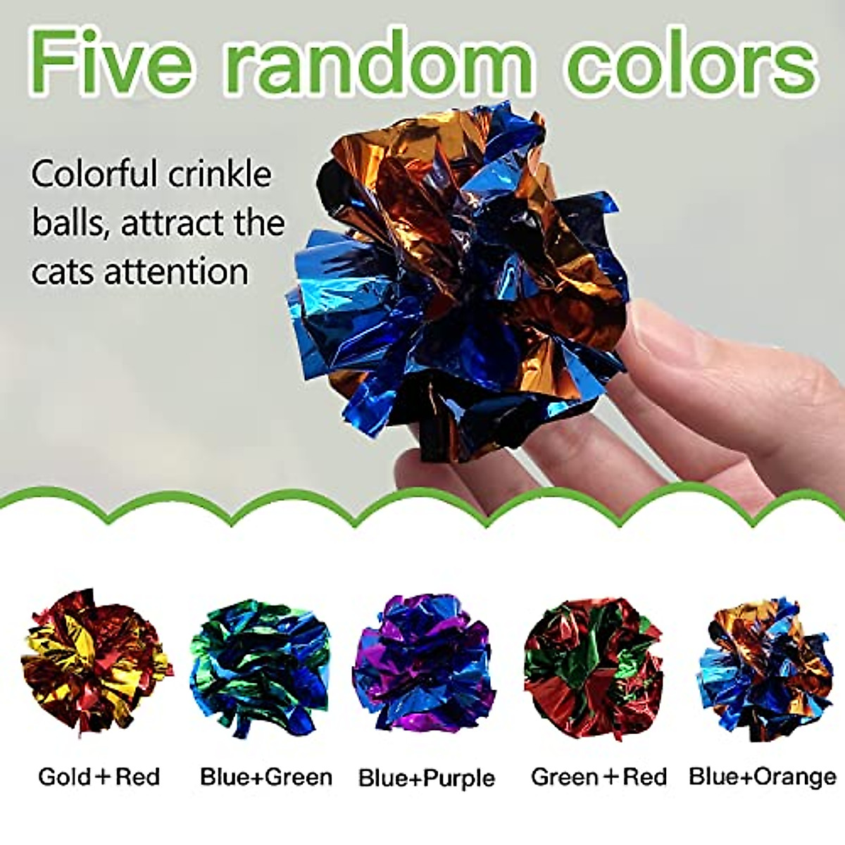 20 Pcs 2 Inch Crinkle Balls Cat Toys Mylar Crinkle Balls for Kittens Exercise and Multiple Cats Play