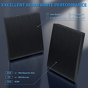 BILEYCHA External DVD/CD Drive, USB 3.0 Slim Portable CD DVD +/-RW Drive, External DVD/CD ROM Writer for Laptop or Desktop Compatible with Windows XP/7/8/10, Mac OS, Linux