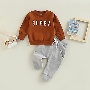 YOKJZJD Infant Toddler Baby Boy Fall Winter Outfits Letter Pullover Sweatshirt Long Sleeve T-Shirt Tops Pants Sweatsuit Clothes Set (Brown, 2-3T)