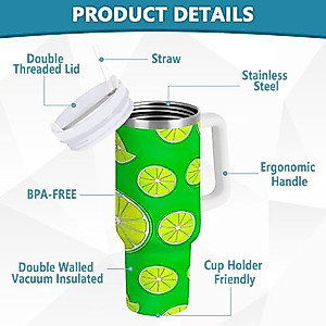 RPLIFE Sliced Limes Fun Green 40oz Tumbler with Handle, 30oz Tumbler, Coffee Tumbler