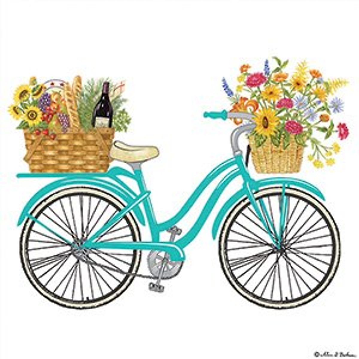 Alice's Cottage Spring Bicycle Flour Sack Kitchen Towels Set of 2 Cotton