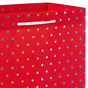Hallmark 9" Medium Holiday Gift Bag Bundle (6 Bags, 3 Designs: Red Polka Dot, Colorful Christmas Trees, Navy Snowflake) for Christmas, Birthdays, Kids