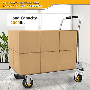 Platform Truck Flatbed Cart Heavy Duty Steel Foldable Push Cart Dolly with 2000Lbs Capacity and Bungee Cords,36 x 24 Large Flatbed Platform Cart with Brake and 6" 360 Degree Swivel Wheels for Moving