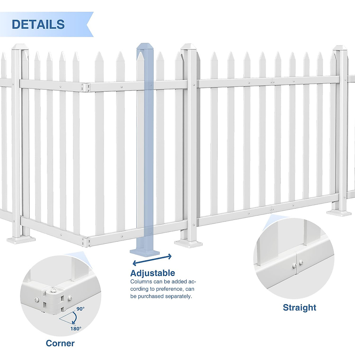 E&K 4 Sets 30"H x 84"W Vinyl White Picket Fence Panels Decorative Fencing for Front Porch Yard Garden Pool (34 Pickets, Straight)