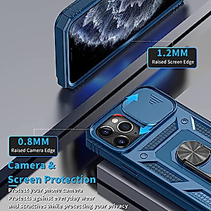 Pompvla for iPhone 11 Pro Case with 2Tempered Glass Screen Protectors,Bulit-in Magnetic Kickstand Ring & Camera Cover Shockproof Military Grade Drop Heavy Duty Protection Men5.8 inch[Not for iP11]Blue