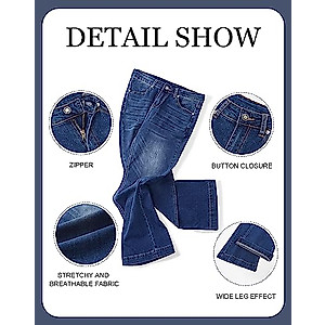 Qazel Vorrlon Wide Leg Jeans High Waisted Flare Baggy Jeans for Women Boyfriends Straight Jeans Stretch Denim Pants Trendy Y2K Dark Blue