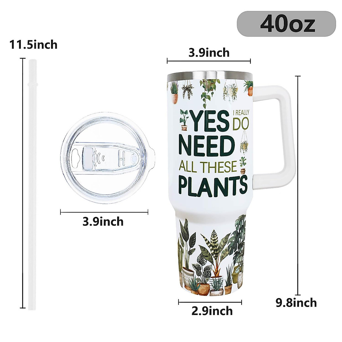 ZNYYZYBA Plant Lover Gifts, Gardening Gifts for Women, Plant Tumbler - Gifts for Plant Lovers, 40 oz Tumbler with Handle and Straw, Reusable Stainless Steel Plant Mug, Plant Lover Gifts for Women