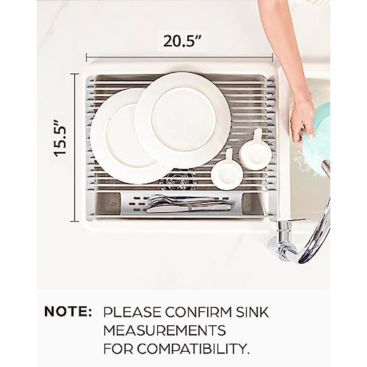 BELLE TERRE Roll-Up Dish Drying Rack & Swedish Dish Cloth Set - Space-Saving Sink Rack (20.5" x 15.5") with Utensil Tray & Reusable Absorbent Cloths - Solid Steel Construction & Cellulose Material