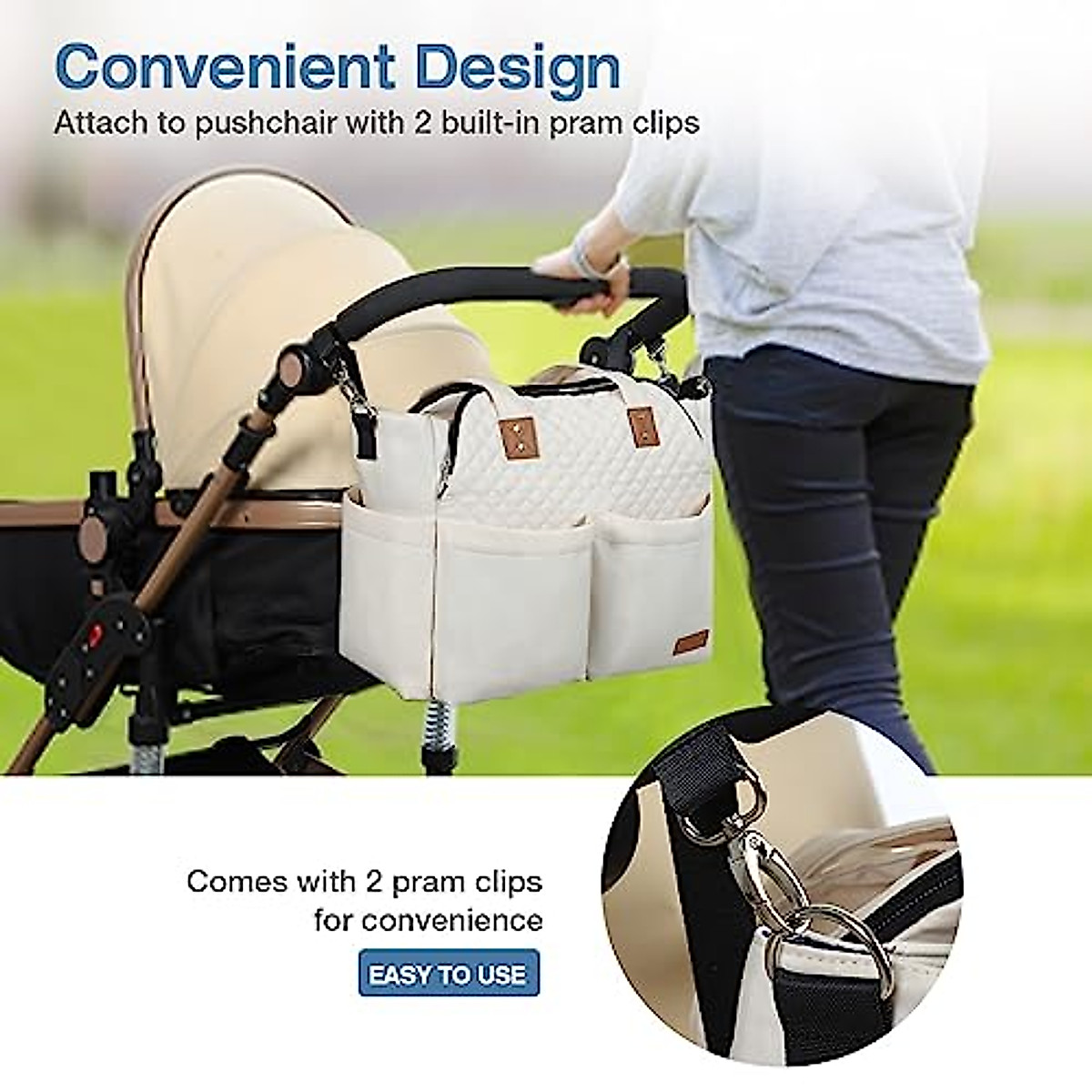 Lekebaby Diaper Bag Tote Large Mommy Bag for Hospital, Baby Bags for Mom Travel Diaper Tote Messenger Purse, Quilted White