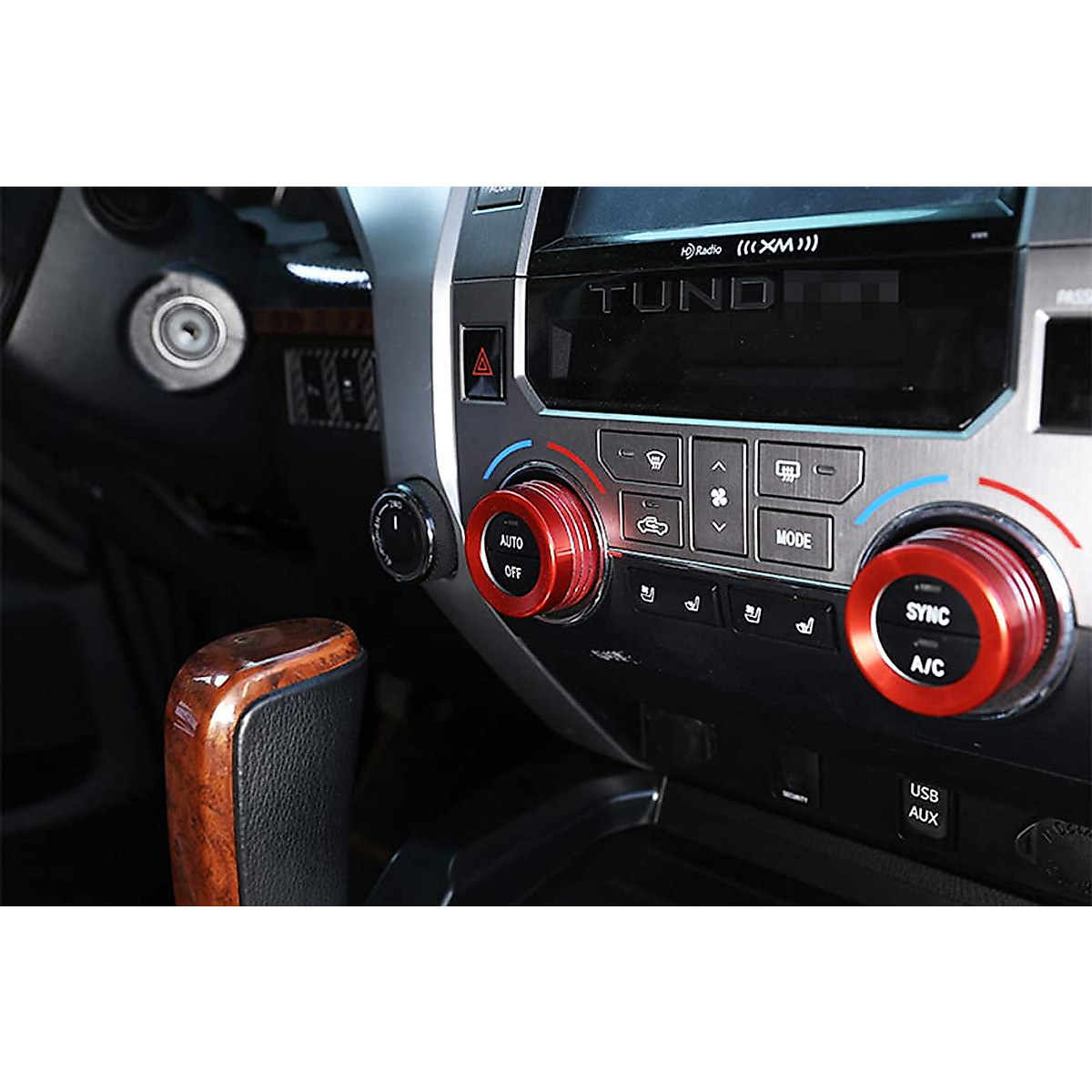 iJDMTOY 5pc-Set Red Aluminum Air Conditioner Stereo Volume/Tune 2WD/4WD Switch Turner Ring Covers Compatible with 2017-2021 Toyota Tundra w/ 2-AC Center Console