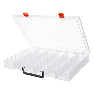 SUPERFINDINGS 48 Grids Compartment Organizer Box 14.05"x10.94" Large Plastic Organizer Box with Dividers White Arts Crafts Storage Containers with Handle for Cosmetics Jewelry Beads Snack Box