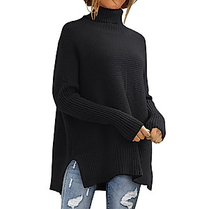 LILLUSORY Womens Turtleneck Oversized Tunic Fall Sweaters 2024 Trendy Casual Long Pullover Knit Winter Casual Cute Poncho Fashion Trendy Clothes Outfits Clothing Tops Black