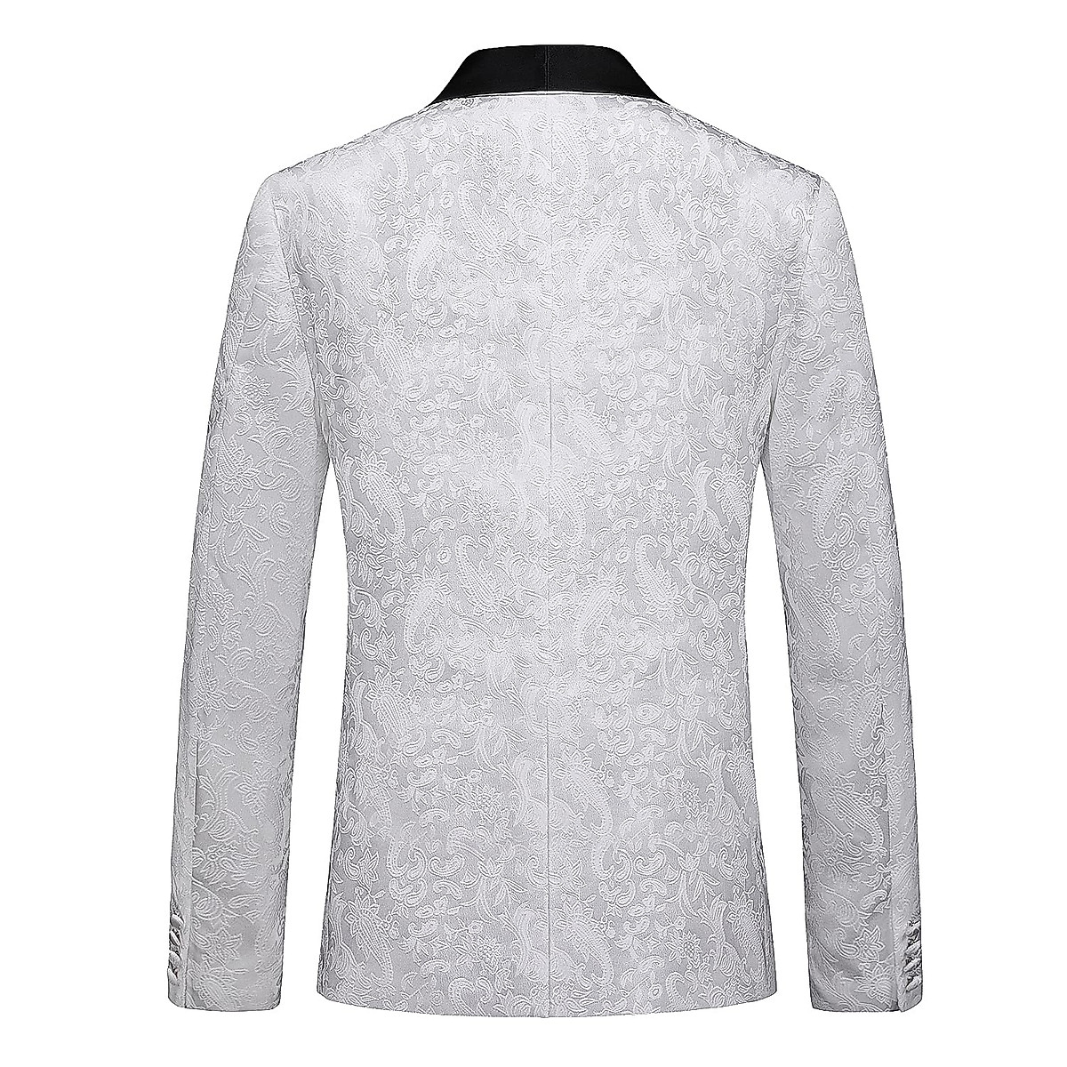 MOGU Mens 3 Piece Tuxedo Slim Fit Jacquard Floral Vintage Groomsmen Wedding Prom Suit Blazre 34 / Pants 31 White