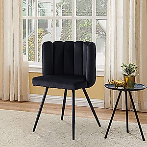 TUKAILAi Cute Petal Dining Chair, Modern Velvet Accent Chair with Shell Shaped Backrest, Thick Padded Seat and Black Metal Legs, Leisure Tub Chair for Kitchen Bedroom Living Room (Black)