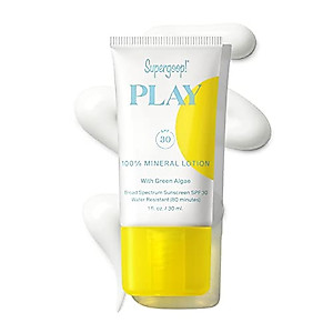 Supergoop! PLAY 100% Mineral Lotion - 1 fl oz, Pack of 2 - Broad Spectrum SPF 30 Sunscreen for Face & Body - Lightweight, Fast Absorbing, Water Resistant - With Green Algae