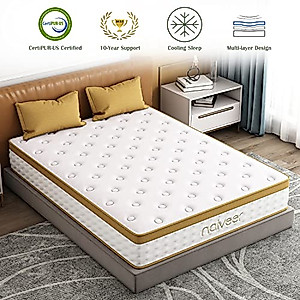 Naiveer Cool Gel Memory Foam Hybrid Mattress, 10 Inch Queen Size Mattress in A Box with Pocket Springs for Cool Sleep & Pressure Relief, Medium Firm Feeling with CertiPUR-US Certified Foam