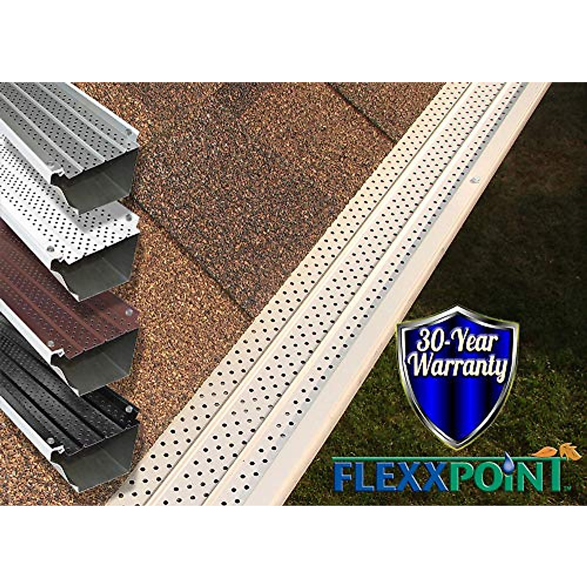 FlexxPoint 30 Year Gutter Cover System, White Commercial 6" Gutter Guards, 102'