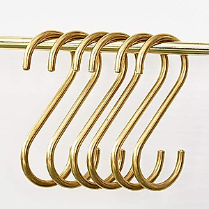 6 Pieces, Brass S Shaped Hooks, Gold Coat Clothes Towel Hangers, Kitchen Pots Pans Coffee Cups Rack Hooks