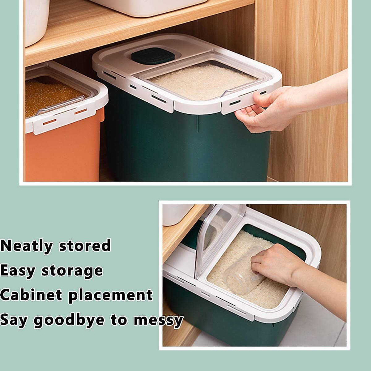 20 lbs Rice Container Storage,Daily Household airtight Rice Container, with Easy Seal Lid & Measuring Cup,Dog Food Storage Container,for Kitchen Soybean Corn,13inch