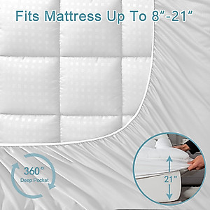 HYLEORY Full Mattress Pad Quilted Fitted Mattress Protector Cooling Pillow Top Mattress Cover Breathable Fluffy Soft Mattress Topper with 8-21" Deep Pocket