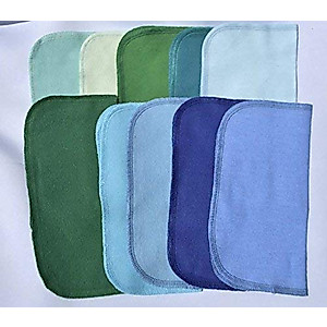 2 Ply Solid Flannel 8x8 Inches Set of 10 Blues and Greens