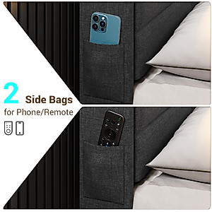 BTHFST Queen Floating Bed Frame with RGB LED Lights Headboard, USB-C/A Power Combo, Linen Upholstered Platform Bed with Storage Headboard, Innovative Stable Structure, Dark Gray